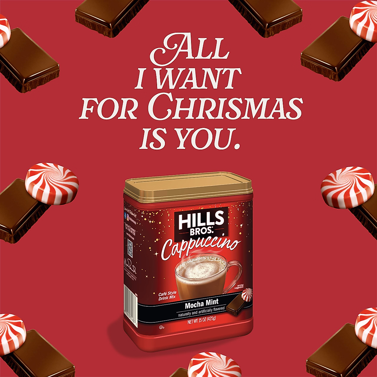 Hills Bros. Instant Cappuccino Mix, Mocha Mint Cappuccino Mix – Enjoy Coffeehouse Flavor from Home – Cappuccino with Minty Notes (15 Ounces)