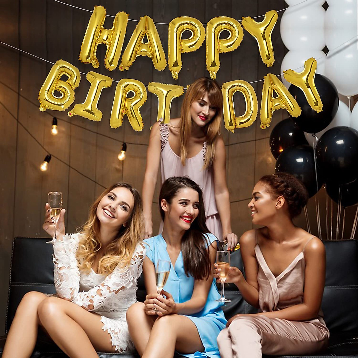 PIGETALE Gold Happy Birthday Banner, 16 Inch Mylar Foil Letters Birthday Sign Banner Balloon Reusable Inflatable Party Decor and Event Decorations for Kids Boys Men Adults Ecofriendly Party Supplies