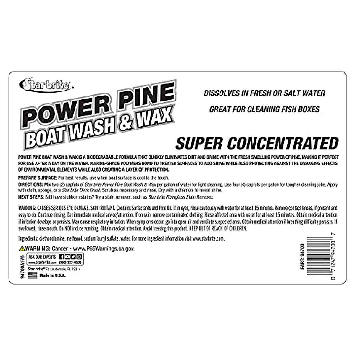 STAR BRITE Power Pine Wash & Wax - Concentrated Marine Grade Formula for Boats, Cars & More - Clean, Shine, UV Protect & Shed Stains in One Step - 128 OZ Gallon (094700)