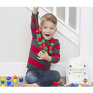 CC O Play Large Lacing Bead Set for Kids - 36 Jumbo Beads & 4 Threads for Toddlers - Montessori Educational Stringing Toy for Preschool Children - Bonus Bag & Ebook with Primary Resources