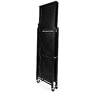 HealSmart 3-Tier Foldable Metal Shelves Heavy Duty Storage Shelving Unit with Wheels, Organizer Shelves for Garage Kitchen Holds up to 750 lbs Capacity, Black，2 Pack