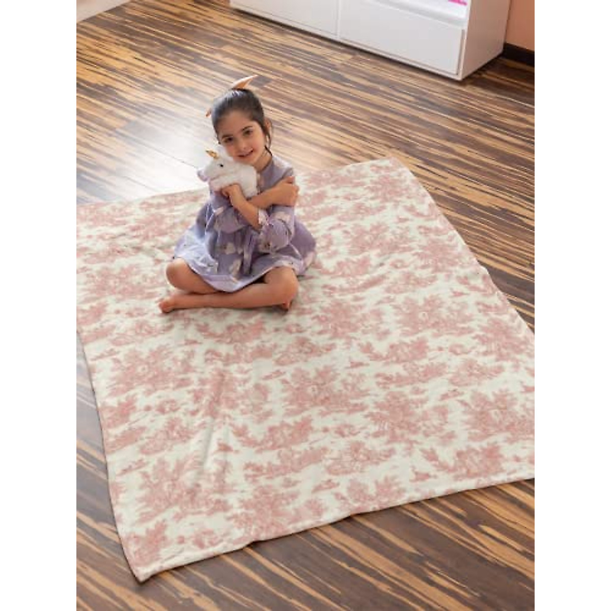 Red Toile Throw Blanket,Fleece Blanket with The 1800's Toile Print, Mid-Century décor (L 150X130 CM / 60X50)