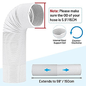 Kesfitt Portable Air Conditioner Window Vent Kit with 5.9'' Exhaust Hose & Coupler,Upgraded Seamless AC Kit,Window Seal Plates Adjustable Length from 17" to 60" for Sliding