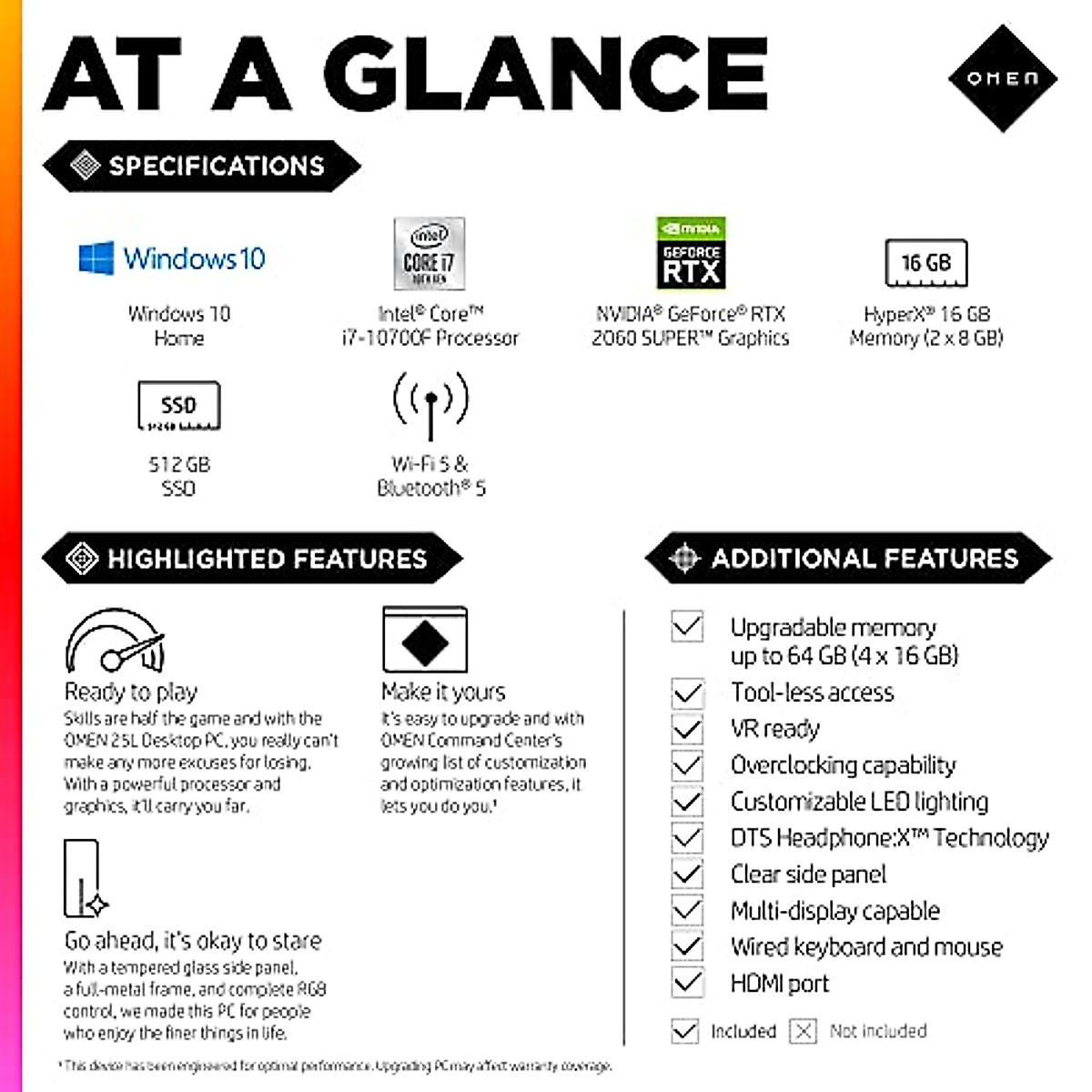 HP OMEN 30L Gaming Desktop PC, NVIDIA GeForce RTX3060Ti, Ryzen7-5800X Processor, 16GB RAM, 1TB, Windows 10 Home w/Tivdio Accessory