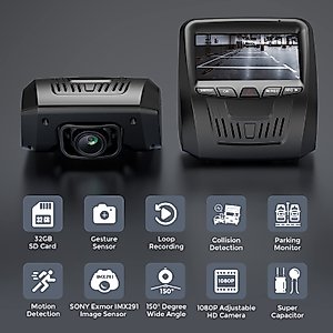 NEZINI Car Dash Cam, Dashboard Camera Recorder with 32GB Memory Card, FHD 1080P, 3" LCD Screen, Driving Recorder with Sony Video Sensor, Parking Mode, 150° Angle, Loop Recording, Night Vision, WDR
