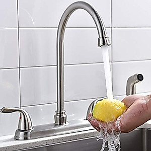 SHACO Stainless Steel Two Handle Kitchen Faucet with Sprayer,High Arch 360 Swivel Kitchen Faucet Side Sprayer for Sink 3 Hole 4 Hole