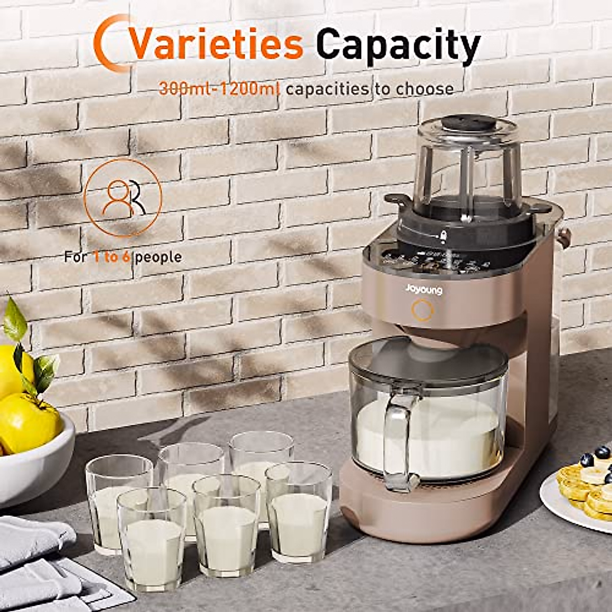 JOYOUNG Blender Fully Automatic, Soy Milk Maker, Glass Blender Cold and Hot with 8 Presets, Self-cleaning Blenders for Kitchen, Soup Maker, Almond Milk, Oat Milk, Shakes and Smoothies, Soy Milk. (Brown)