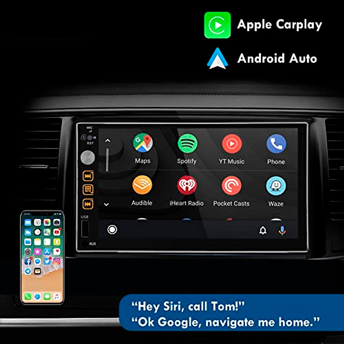 Double Din Car Stereo with Wireless Apple CarPlay & Android Auto - 7" Touchscreen Car Radio with Bluetooth | Backup Camera | Mirror Link | FM Radio Receiver (Wireless carplay)