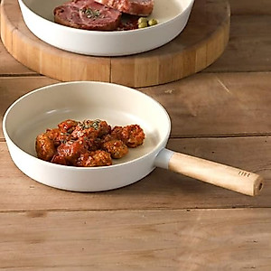 FIKA 9.5 inch Nonstick Frying Pan with Wooden Handle, Induction Compatible Cookware for All Stovetops, Kitchen Essential Ceramic Coating Skillet, Healthy Cooking Omelet Pan, Made in Korea (24cm)