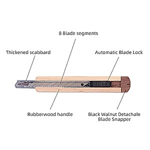 bingaai Snap-off Utility Knife with Wooden Handle, 9MM Wood Box Knife, 30° Utility Blade, Sharp Blade, Non-Slip Design, Automatic Locking, Retractable Box Cutter, Natural wood Color