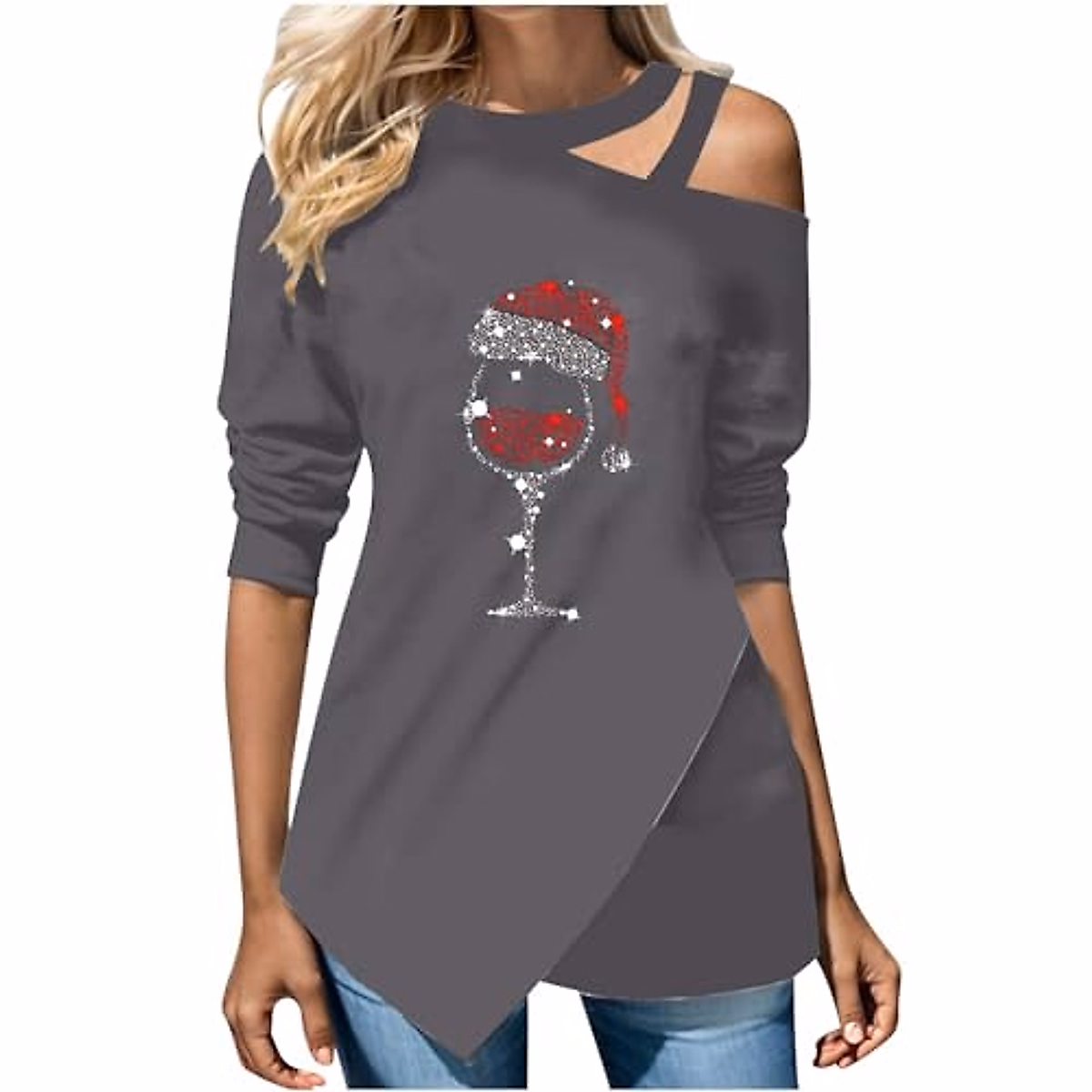 JJHAEVDY Christmas Fall Fashion Off Shoulder Sweatshirts for Women Color Block Outfits Classic Dressy Clothes Fashion Sweatshirt Quarter Zip Sweatshirt Shirts(2-Gray,XX-Large)