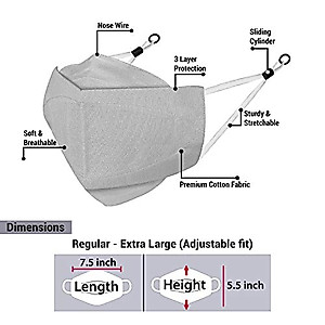 IndoTribe 3D Anti Fogging Cloth Face Mask With Nose Wire & Adjustable Earloops (Pack of 3)