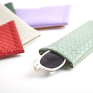 Vemiss 3 PACK Eyeglasses Pouch Squeeze Top Sunglasses Case with 3 Sets Cleaning Cloth (Light Grey Pink Green)