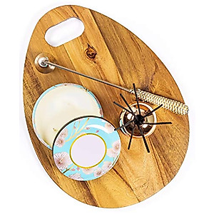 Large 16" x 12" Acacia Wood Charcuterie Board,Cheese Board and Knife Set in Gift box.Serving Platter,Grazing plate, reversible, Cutting Board, kitchen decor