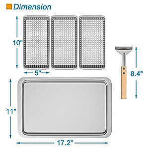 BBQration 3-in-1 Grill Basket Set, Thick Stainless Steel 3 Grilling Baskets, Serving Tray and Movable Handle, Perfect For Grilling Veggies Meats and Fish