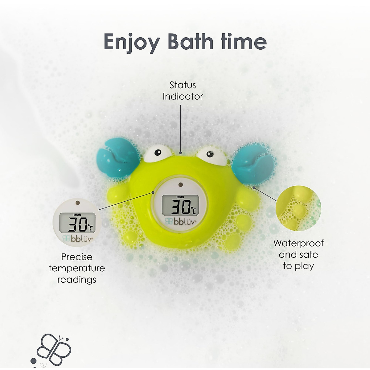 bblüv Kräb | 3-in-1 | Baby Bath Thermometer | Floating Baby Water Thermometer & Room Thermometer | Bathtime Toy for Accurate Celsius Measurement