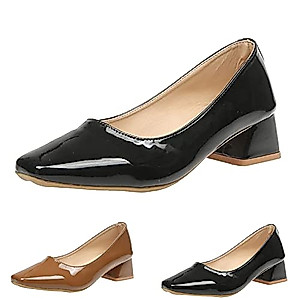 Women Casual Shoes Fashion Square Toe Office Shoes Comfortable Square Heel Thick Heel Slip On Woman Shoes Sandals Black