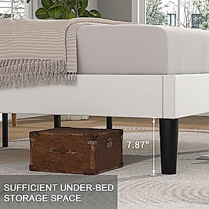 VECELO Twin Size Bed Frame with Adjustable Headboard, Velvet Heavy Duty Platform Beds with Strong Wood Slats Support, No Box Spring Needed, White