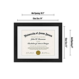 Americanflat 11x14 Black Diploma Frame | Certificate Frame Displays 8.5x11 Diplomas with Mat or 11x14 Inch Without Mat. Shatter-Resistant Glass. Hanging Hardware Included