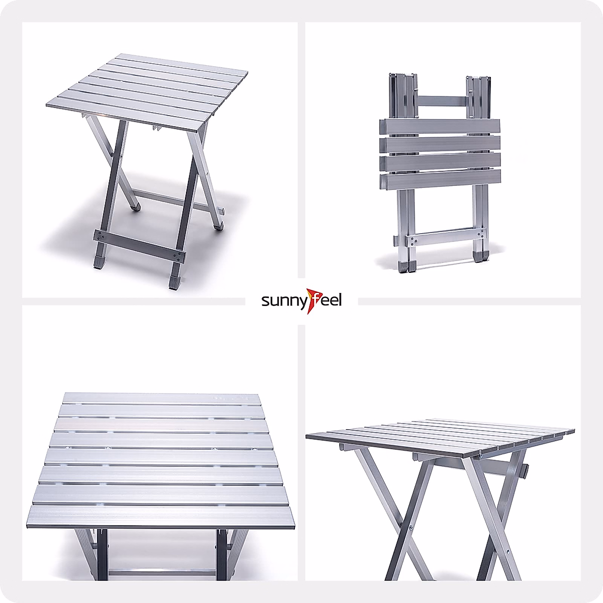 SUNNYFEEL Folding Camping Table - Lightweight Aluminum Portable Picnic Table, 18.5x18.5x24.5 Inch for Cooking, Beach, Hiking, Travel, Fishing, BBQ, Indoor Outdoor Small Foldable Camp Tables