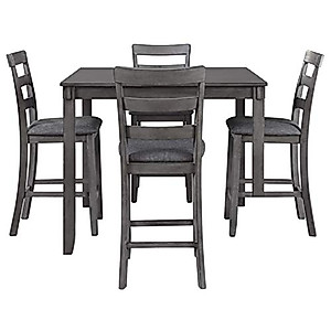 Signature Design by Ashley Bridson 5 Piece Counter Height Dining Room Set, Includes Table & 4 Bar Stools, Gray (Pack of 1)