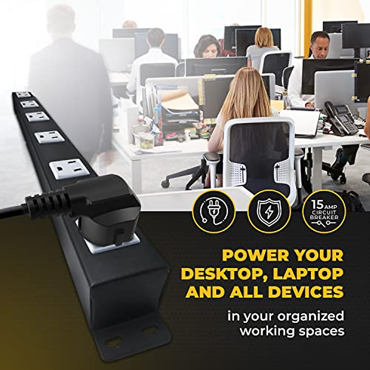 6 Outlets 3 Feet Power Cord 2 Feet Body Opentron OT2063 Heavy Duty Metal Surge Protector Power Strip with Mounting Parts - Free End Caps for Shipping Protection Only Black