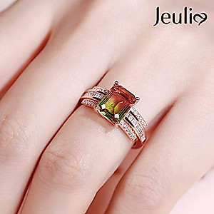Jeulia "One of a Kind Emerald Cut Sterling Silver Watermelon Ring Engagement Rings for Women Anniversary Birthday Gift with Beautiful Jewelry Box (Square, 5)