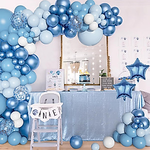 Ouddy Life Blue Balloons Arch Kit, Different Sizes 18 12 10 5Inch Pastel Blue White Latex Metallic Confetti Star Foil Balloon for Baby Shower Wedding Birthday Ocean Themed Graduation Party Decorations