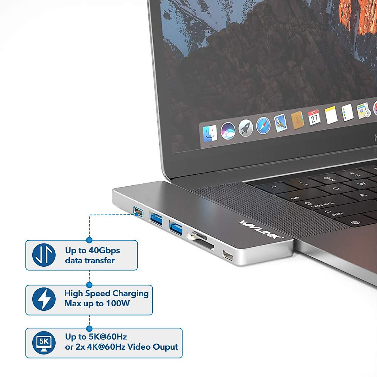 USB C Hub Adapter for MacBook Pro 2016/2017,Wavlink MacBook Air USB Adapter with 40Gbps Thunderbolt 3 Port (5K@60Hz), 100W PD, 4K HDMI, SD/Micro Card Reader,USB-C and 2 USB 3.0