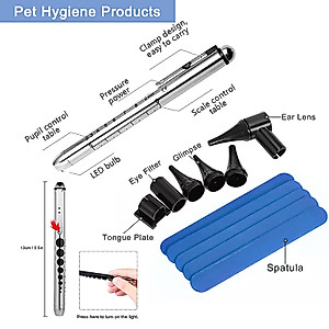 HUHKOUAE Veterinary Otoscope Kit,LED Vet Pet Cat Dog Ear Inspection, with 3X Magnifying Glass and penlight, Checking Pets Ears Eye Oral Cavity,Apply to Pets of All Ages Dogs Cats Rabbit