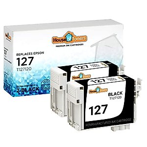 Houseoftoners Remanufactured Ink Cartridge Replacement for Epson 127 T127 to use with NX530 625 WF-3520 WF-3530 WF-3540 WF-7010 WF-7510 7520 545 645 (2 Black)
