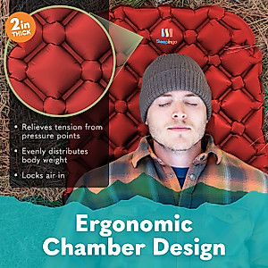 Sleepingo Sleeping Pad for Camping - Ultralight Sleeping Mat for Camping, Backpacking, Hiking - Lightweight, Inflatable Air Mattress - Compact Camping Mats for Sleeping-red with Black back-1pk