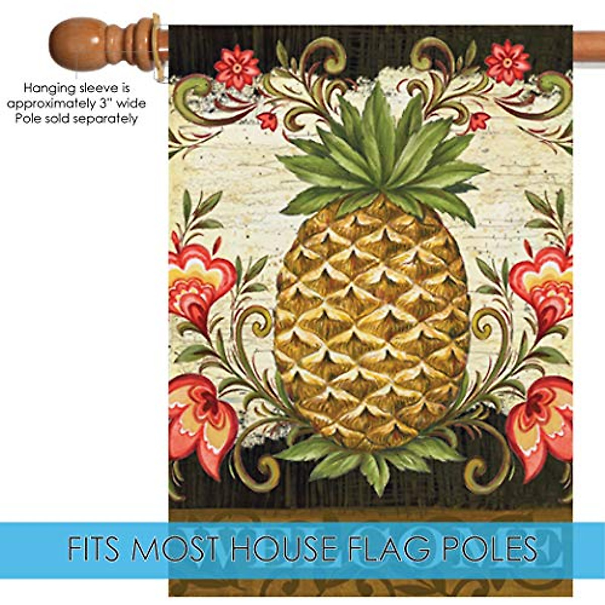 Toland Home Garden 101163 Pineapple & Scrolls Welcome Flag 28x40 Inch Double Sided Welcome Garden Flag for Outdoor House Spring Flag Yard Decoration