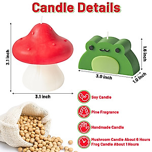 6sisc Mushroom Frog Scented Candles Gift Danish Pastel Aesthetic Decor Pine Fragrance Aromatherapy Long Lasting Natural Soy Wax Candles for Home Bedroom Bathroom Desk Decoration