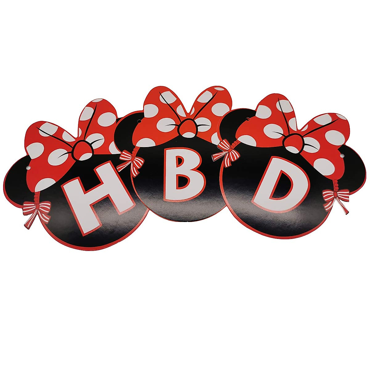 CHuangQi Minnie Themed Party Banner, Happy Birthday Letter Banner, Red Bow with Polka Dots Card, 1st Birthday Party Supplies & Decoration