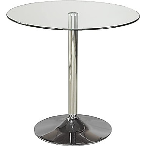Uptown Club Modern Round Dining Table with Tempered Glass Top, Seats 4 in Style & Comfort, Elegant Kitchen Furniture for Contemporary Home, 35", Silver
