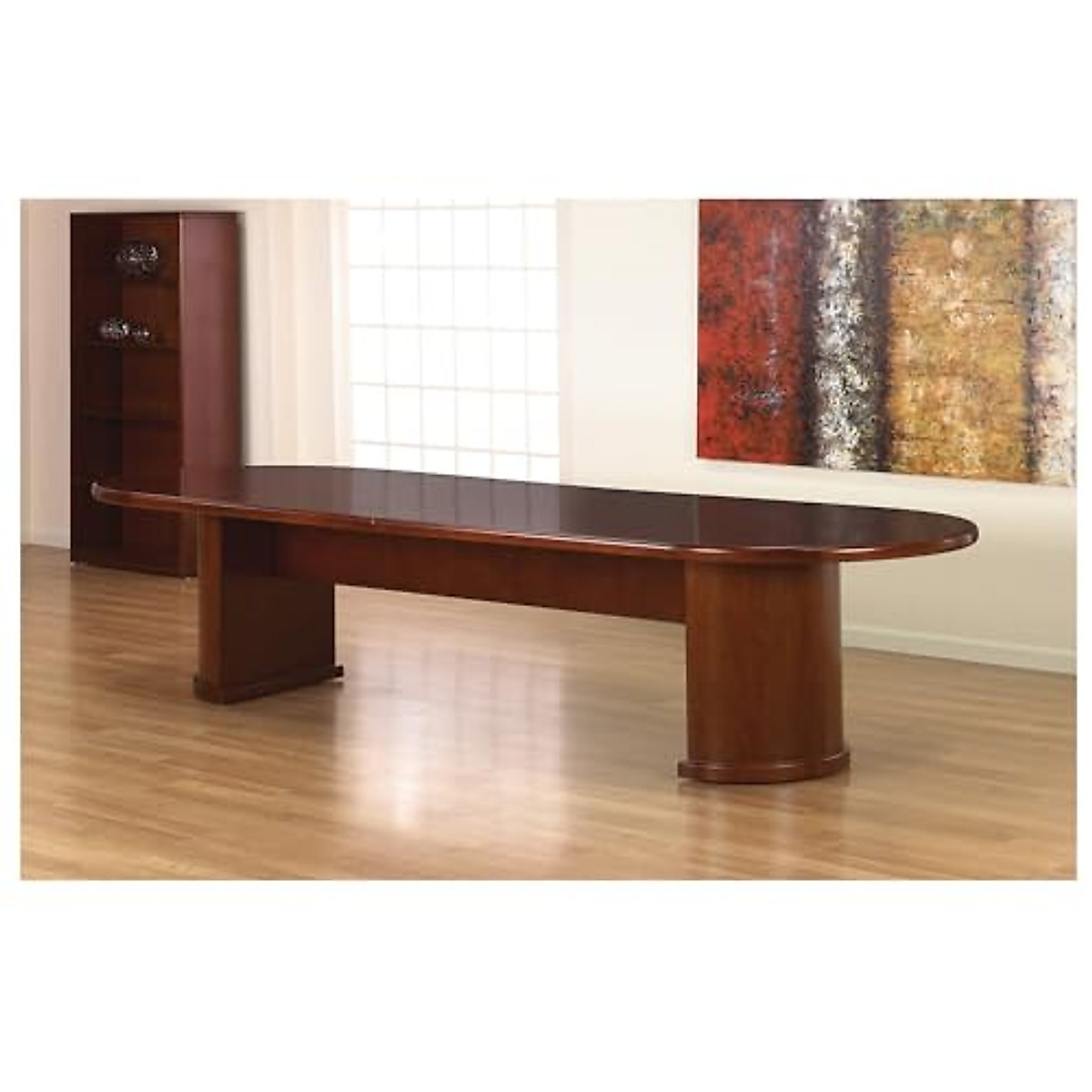 Saranya 18 Shop New Cherry Finish 8 FT Traditional Executive Rectangle Shaped Real Wood Conference Table Legs Racetrack Boardroom Meeting Room Office Table Desk Furniture 96" L x 42" W x 30" H of Set
