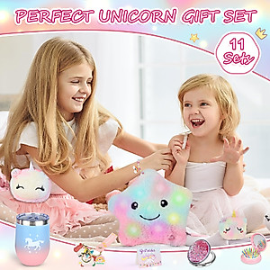 Ingbear Unicorn Toys for Girls Age 4-6 7 8, Girls Birthday Gifts with Light Up Plush Stars Pillow/Crossbody Bag/Water Bottle/Headband/Soft Plush Toys Set for Teens Christmas