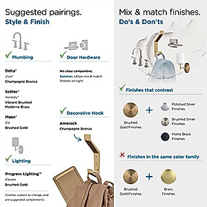 Amerock H37003CZ | Emerge Double Prong Decorative Wall Hook | Champagne Bronze Hook for Coats, Hats, Backpacks, Bags | Hooks for Bathroom, Bedroom, Closet, Entryway, Laundry Room, Office