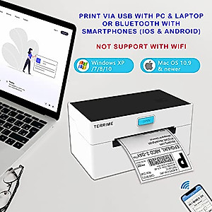 TERRIME Thermal Shipping Label Printer, Wireless Bluetooth Thermal Printer for 4x6 Shipping Label Barcode, Compatible with Android & iPhone/Windows/Mac OS, Support UPS FedEx Shopify Ebay Amazon Etsy