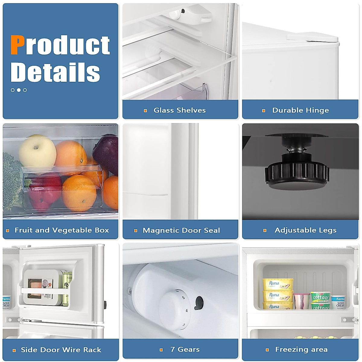 Antarctic Star Mini Fridge 3.1Cu.Ft Compact Refrigerator 2-Doors Freezer Low Noise Defrost Storage of Beverages Vegetables Fruits Kitchen Living Room Office Dormitory White