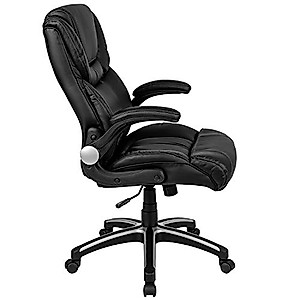Flash Furniture Hansel High Back Black LeatherSoft Executive Swivel Office Chair with Double Layered Headrest and Open Arms