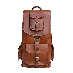 21" Brown Leather Backpack Vintage Rucksack Laptop Bag Water Resistant Casual Daypack College Bookbag Comfortable Lightweight Travel Hiking/picnic For Men