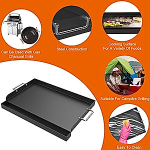 MixRBBQ Nonstick Griddle for Gas Grill, 25" X 16" Carbon Steel Griddle for BBQ Gas Grill/Charcoal, Griddle Flat Top Plate Insert Outdoor Camping, Parties and Tailgating Accessories