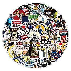 50pcs Electrician Stickers for Hard Hats, Funny Cool Waterproof Vinyl Decals for Helmet Tool Box Truck Vehicles Laptop Notebook Skateboard Motorcycle Bike Water Bottles