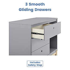 Delta Children Poppy 3 Drawer Dresser with Cubbies, Grey/Natural