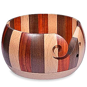 Coopay Wool Yarn Bowl Rosewood, Handmade Wooden Yarn Storage Bowl with Holes, Knitting Wool Storage Bowl Round - Ideal Knitting Crochet Accessories for Knitters