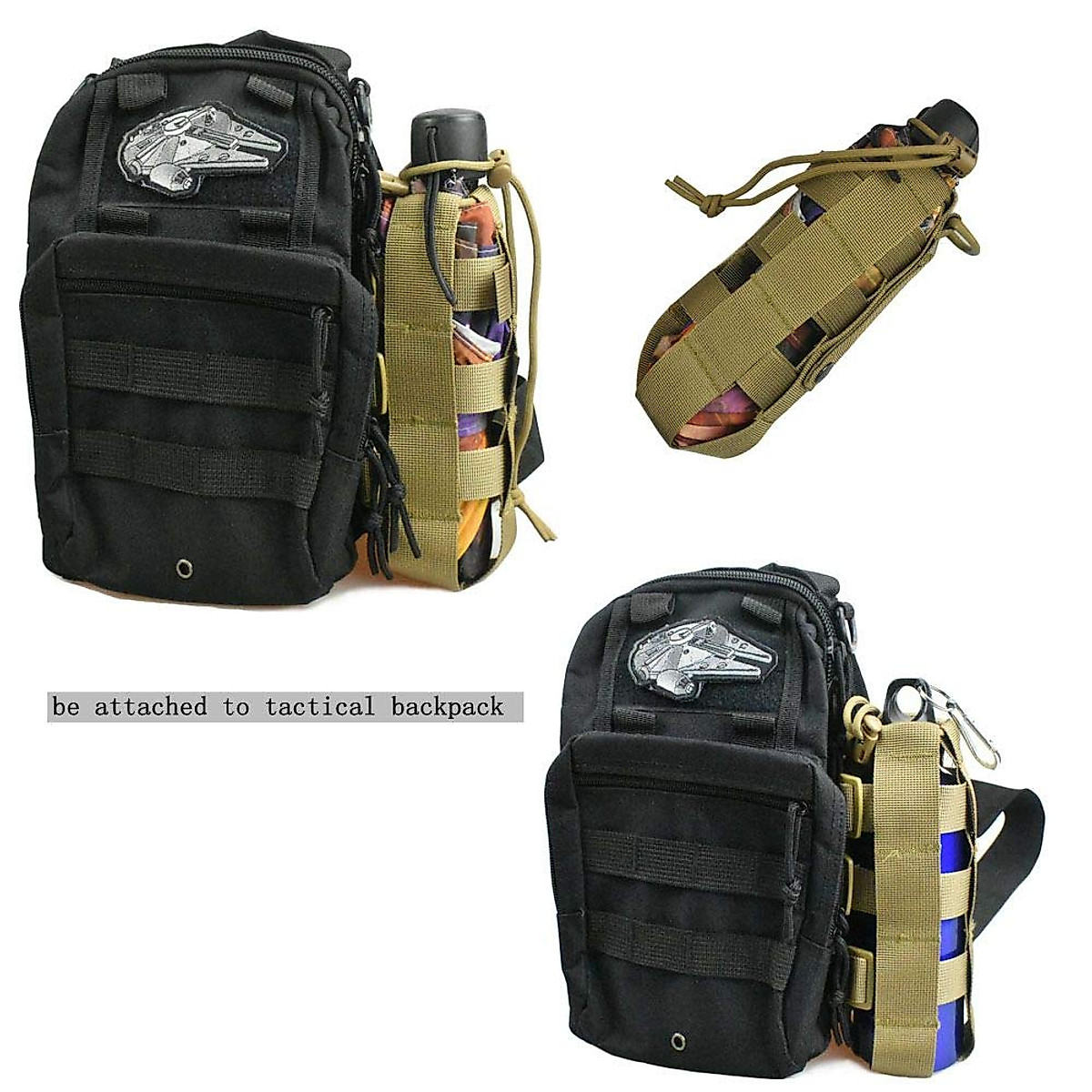 Minimalist Adjustable MOLLE Water Bottle Holder Kettle Pouch Belt Bottle Carrier for 17-42 Oz Water Bottle (Coyote Brown)