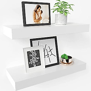 Ballucci 16" Floating Shelves Set, 2-Pack Wood Wall Mounted Ledges with Invisible Brackets for Living Room, Bedroom, Bathroom, Kitchen, Nursery, 6" Deep - White