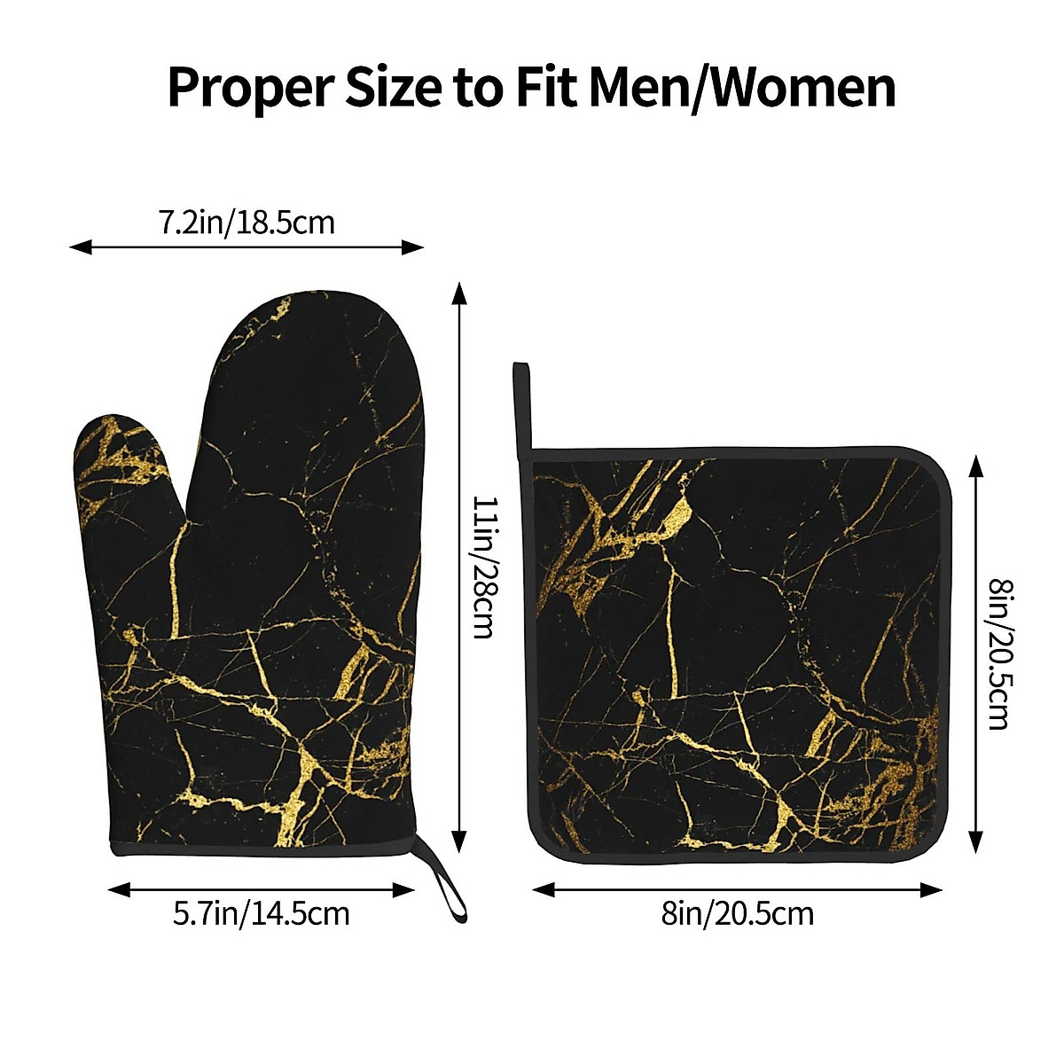 RENGMIAN Black Gold Marble Oven Mitts and Pot Holders Heat Resistant Oven Gloves Safe Cooking Baking Grilling